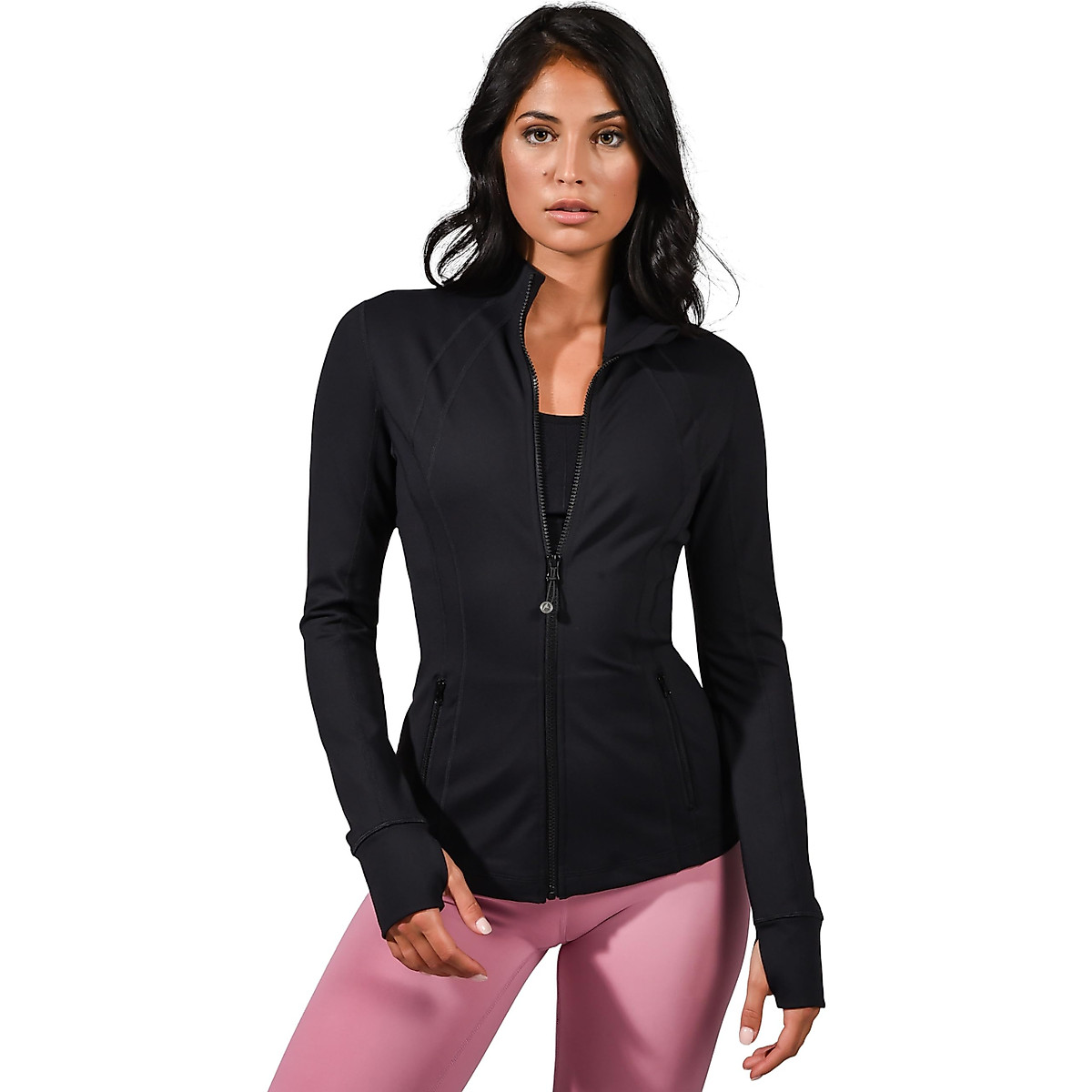 90 Degree By Reflex Women’s Lightweight, Full Zip Running Track Jacket - Black - Large