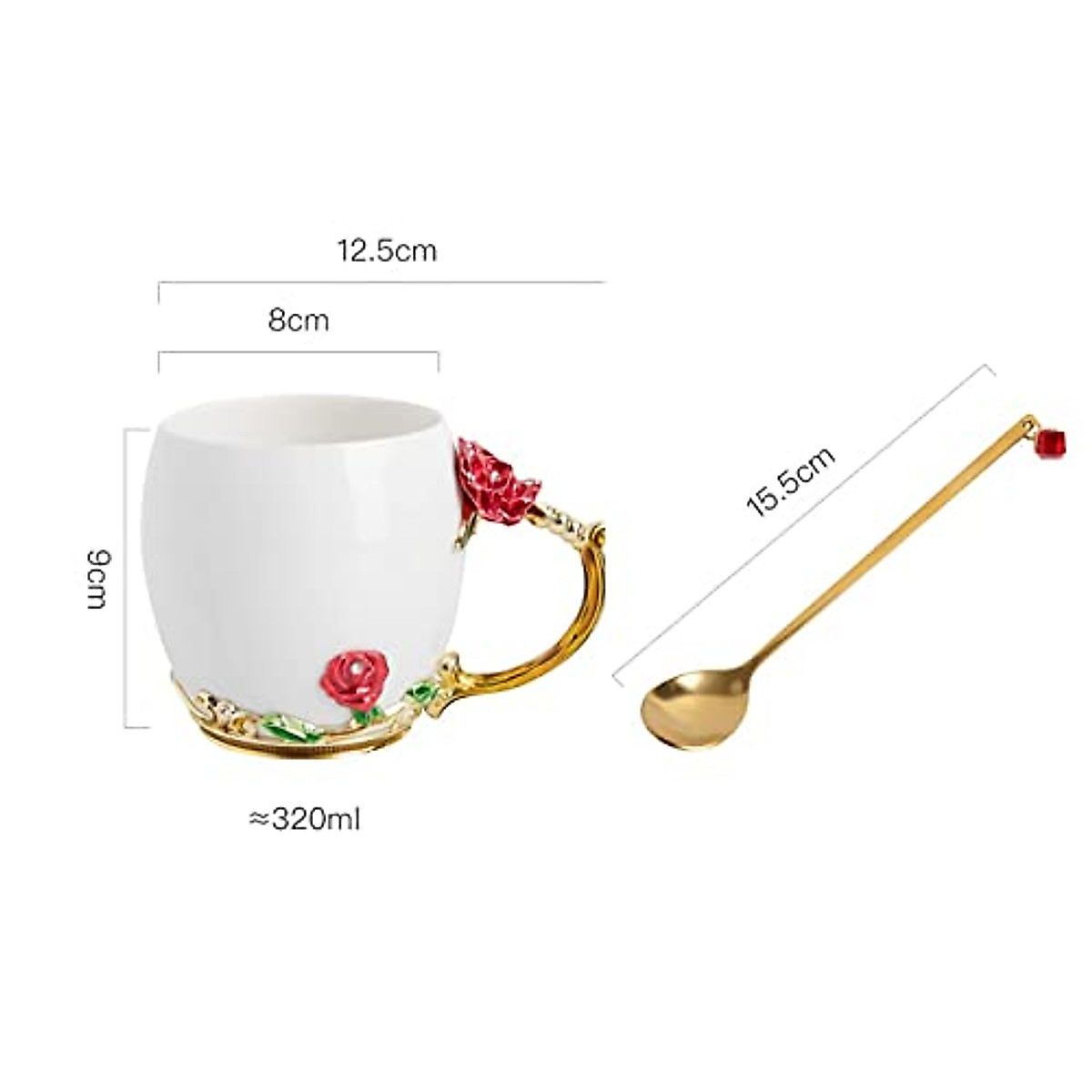 Ceramic Coffee Cup, 3D Flower Cup Tea Mug with Spoon,Enamel Rose Flower Mugs for Women ,Birthday Christmas Gifts