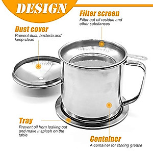 Bacon Grease Container,Kitchen Oil Container Can with Strainer and Anti-slip coaster tray for Store Meat Frying Oil and Cooking Grease Storage