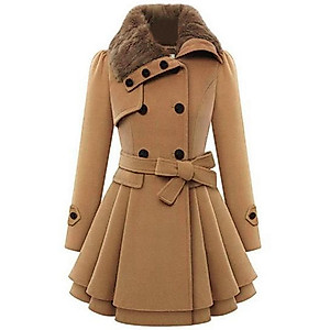 Zeagoo Women Long Sleeve Faux Fur Lapel Double-Breasted Thick Wool Coat , Camel, US XL /Asian 12