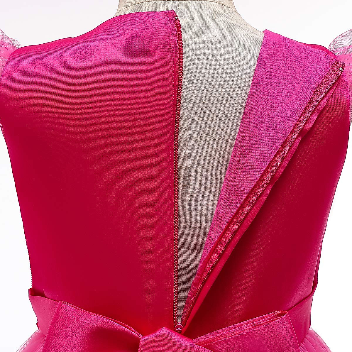 Girls Lace Pageant Party Dress Wedding Flower Girl Maxi Gowns Flower A Line Birthday Dance Evening Tulle Floor Length Skirt Hot Pink 6-7 Years