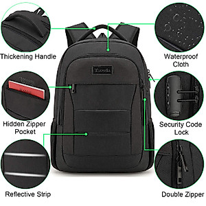 Tzowla Travel Laptop Backpack,Durable Water Resistant Anti-Theft 50L Extra Large 17.3 Inch with USB Charging Port and Lock Fit Computer Business Bookbag for Women Men Gift-Black