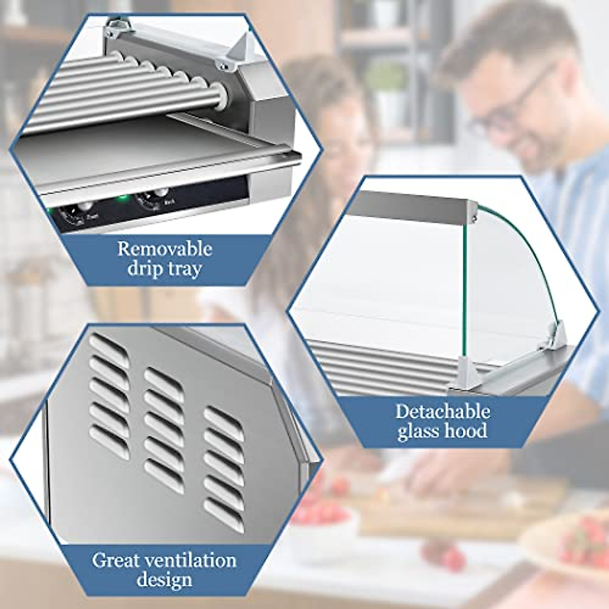 Hot Dog Roller Machine Electric Grill Cooker Machine with Glass Cover 18 Hot Dog Capacity 7 Roller Grill Machine for Commercial Grade Household 120V 900W (7 Roller Grill)