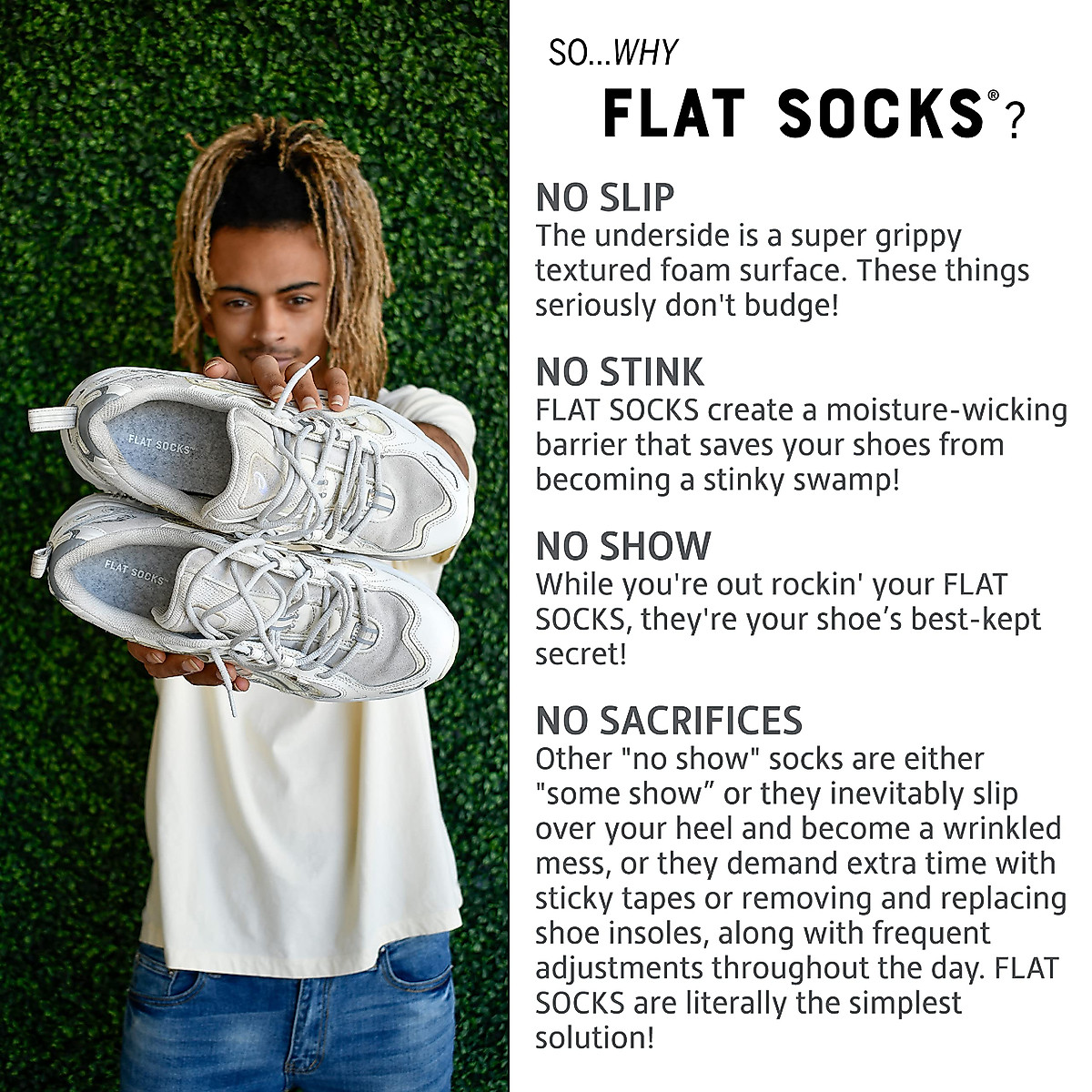 FLAT SOCKS No Show Socks, Sockless Shoe Liner, No Slipping, No Stinking, Washable Barefoot Shoe Insert for Men and Women, Sand, Large