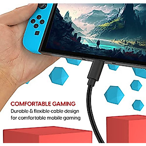 TALK WORKS USB C Charger Cable for Nintendo Switch/Lite + Switch OLED & Pro Controller - 6ft Nylon Braided USB Type C Charging Cable - Slate