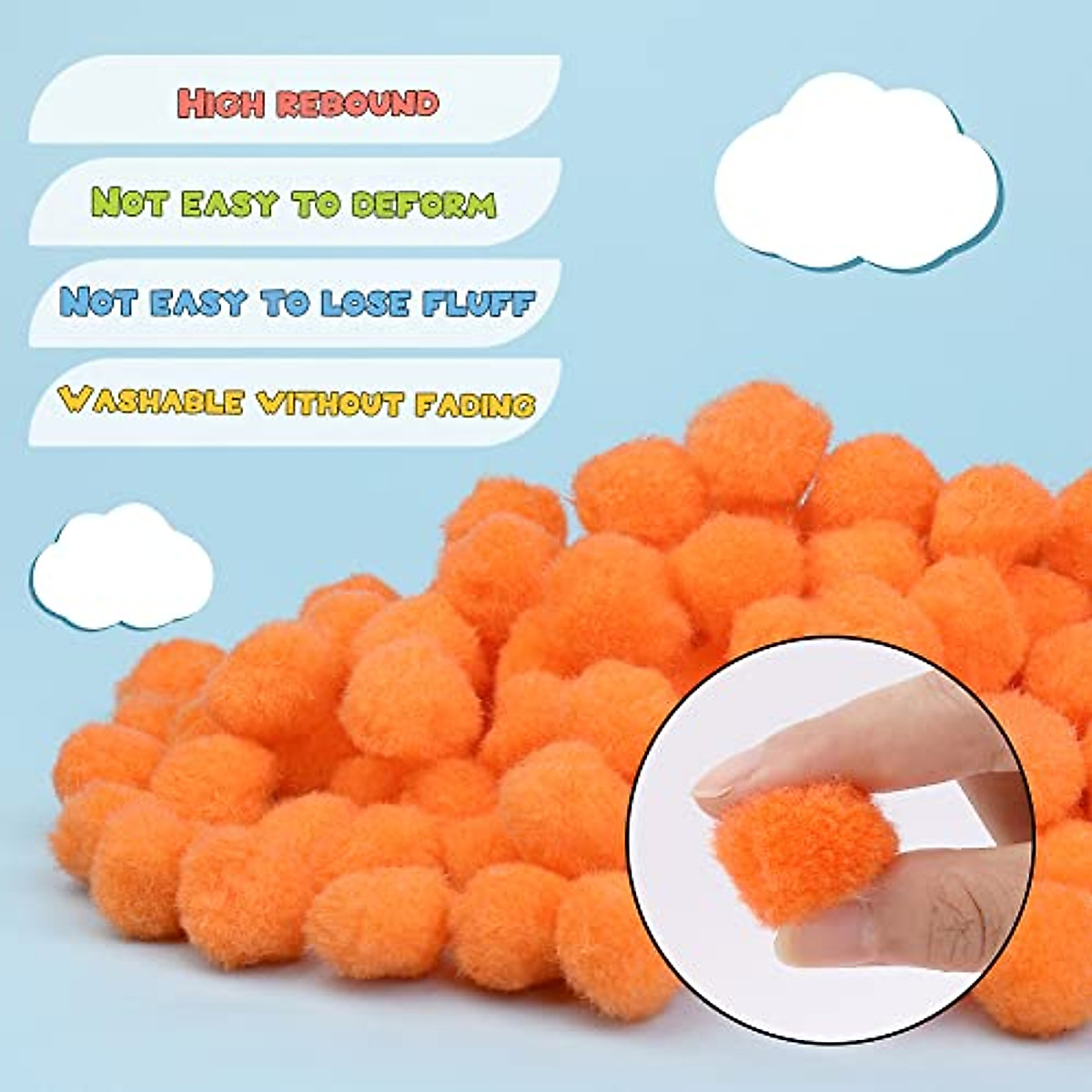 150 Pieces Pom Poms, 1 Inch Orange Craft Pom Poms, Christmas Fuzzy Pompom Puff Balls, Small Pom Pom Balls for DIY Arts, Crafts Projects, Christmas Home Decorations