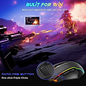Redragon Gaming Mouse, Wireless Mouse Gaming with 8000 DPI, PC Gaming Mice with Fire Button, RGB Backlit Programmable Ergonomic Mouse Gamer, Rechargeable, 70Hrs for Windows, Mac Gamer, Black