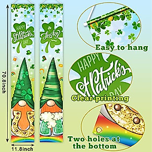 St. Patrick's Day Door Banner-Shamrock Gnomes Porch Signs Irish Happy St. Patrick's Day Party Supplies Green Gnomes Lucky Banner for St. Patrick's Day Outdoor Decorations