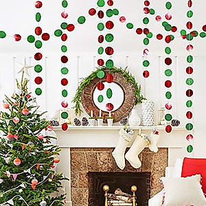 JEYE Red Green Circle Dots Party Garland Banner Decoration Paper Streamer Backdrop Hanging Decor for Birthday Engagement Wedding Christmas Party Decor, Pack of 2, 26 Feet in Total