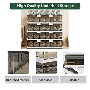 Under Bed Storage, 2 Packs Closet Organizer System, Underbed Storage with Wheels,7.9'' High Folding Blanket Storage, Laundry Room Organization, Closet Organizer with Lids,Stackable Clothing Storage