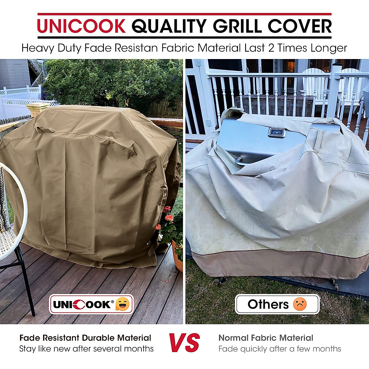 Unicook 50 Inch Grill Cover for Weber Charbroil Nexgrill etc, BBQ Grill Cover for Outdoor Grill, Heavy Duty Waterproof BBQ Cover with Sealed Seam, Fade Resistant Barbecue Cover, Neutral Taupe