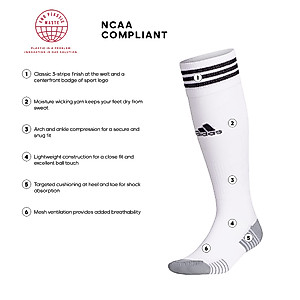 adidas Copa Zone Cushion 4 Soccer Socks (1-Pair) for Men, Women, Boys and Girls, White/Black, Medium