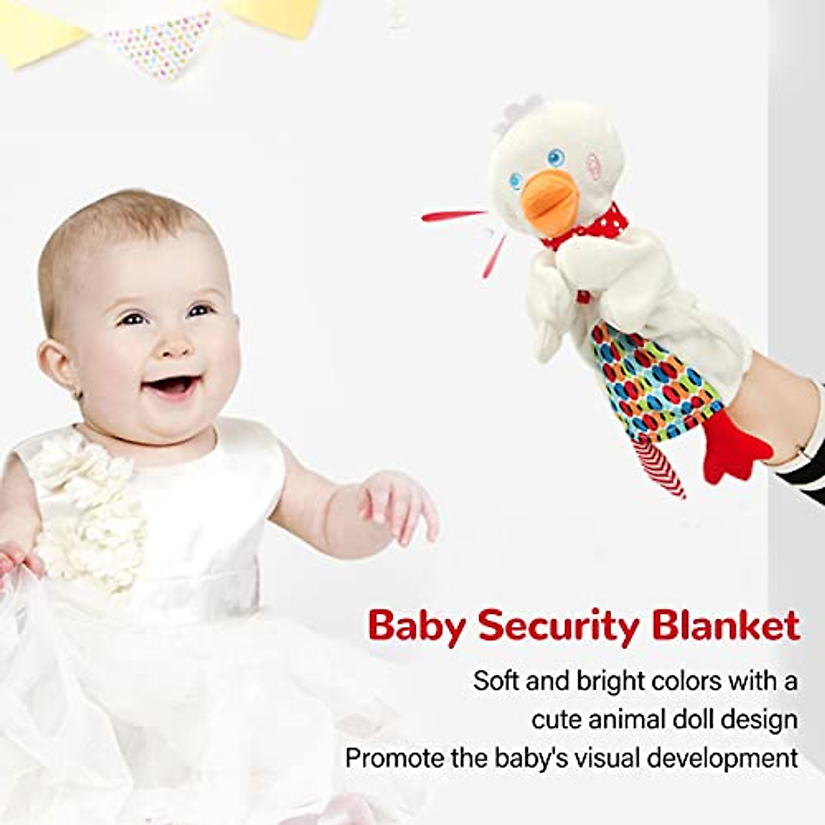 Baby Stuffed Animals Blanket, Visual Development Soft and Bright Colors Plush Cartoon Baby Security Blanket for Kids More Than 3 Months for Soothing Towels (White)
