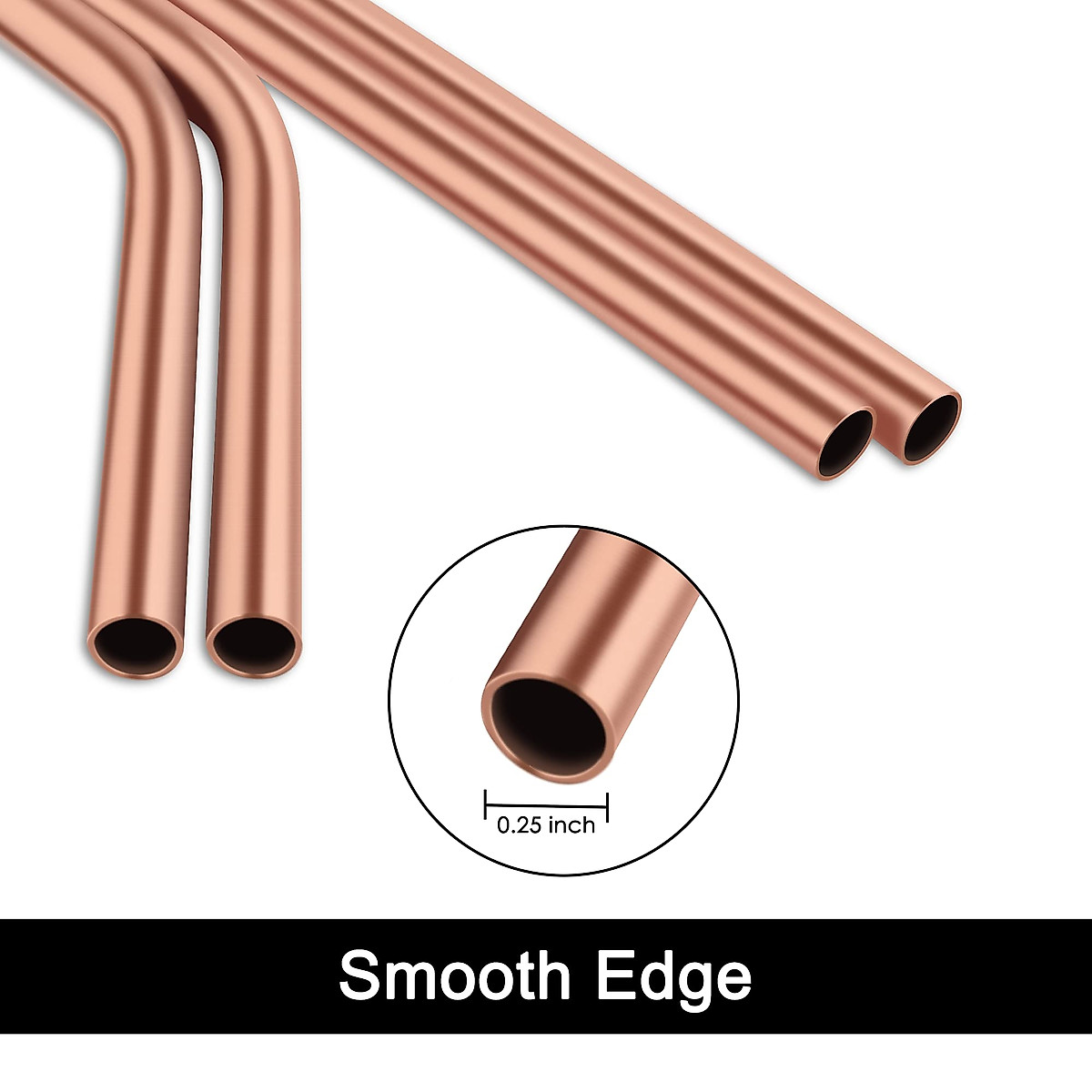 Copper Straws, Pure Copper Drinking Straws Gift Set Food Safe 8.5inch Long Handcrafts Bent and Straight Copper Straws with Cleaning Brush(2*Bent+2*Straight)