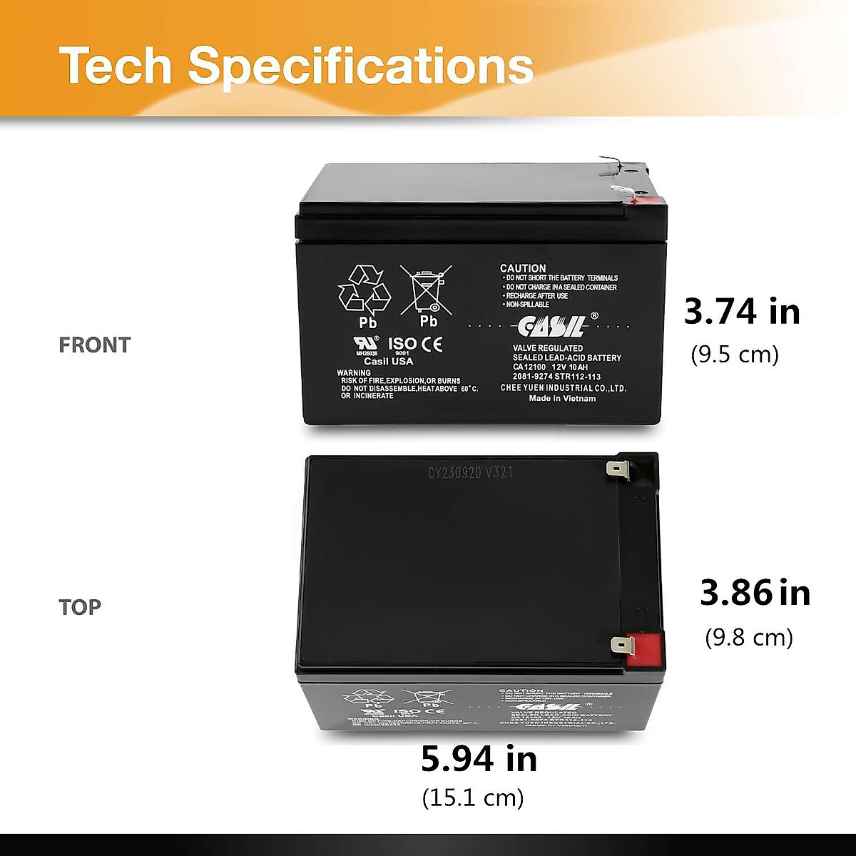 Casil 12V 10Ah Replacement Battery Compatible with Simplex 2081-9274