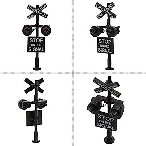 JTD1507RP 1 Set N Scale Railroad Train/Track Crossing Sign 2 Heads LED Made + Circuit Board Flasher-Flashing Red Train Stop on red Signal Lights Decoration and Party