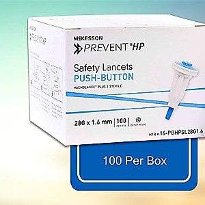 McKesson Prevent HP Safety Lancets, Sterile, Push-Button, 28 Gauge, 1.6 mm, 100 Count, 1 Pack