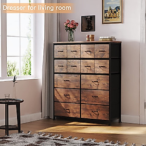 LIVEHOM 14 Dresser Drawer for Bedroom, Tall Dresser with Fabric Storage Drawer, Large Dressers & Chest of Drawers for Kid Room, Closet, Living Room, Entryway (Rustic Brown)
