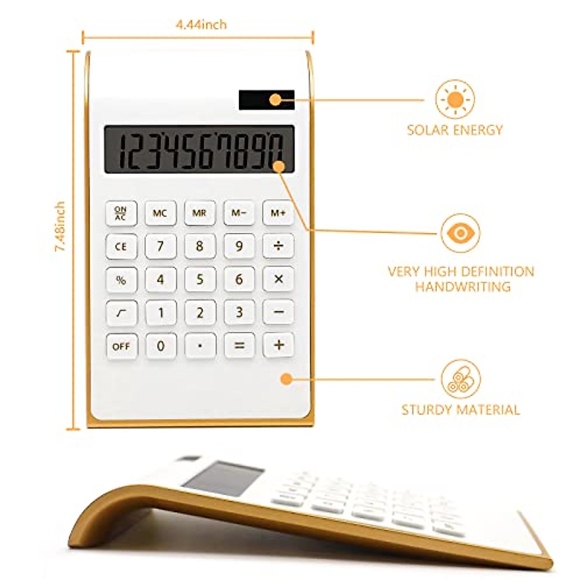 Calculator, 10 Digits Solar Battery Basic, Dual Powered Desktop Calculator, Tilted LCD Display, Inclined Design Slim Desk Calculator by Sportsvoutdoors (White)