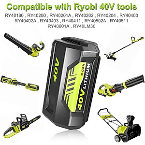 6.0Ah Replacement for Ryobi 40V Battery Lithium Ion Compatible with Ryobi 40 Volt Battery Lithium OP4026A OP4015 OP4040 OP40201 OP4050A OP4015 OP40261 OP4030 OP40401 OP4060 Cordless Power Tools