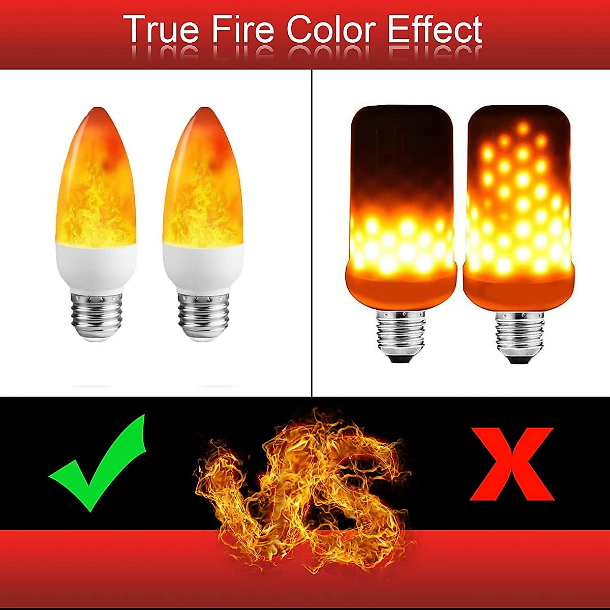 Baeyateda LED Flame Effect Light Bulb E26 Flickering Candle Light Bulbs Atmosphere Lamp for Home Gardens Wedding Party Halloween Christmas 2pcs