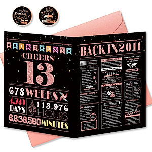 BGTCARDS 13th Birthday Card, 13th Birthday Decorations for Girls, 13th Birthday Gifts for Daughter, Jumbo Birthday Cards for 13 Year Old Granddaughter, Funny Back in 2011 Birthday Card, Rose Gold