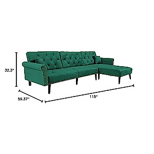 ERYE Button Tufted Sectional 2 Pillows and Reversible Chaise Lounge, L-Shaped Nailhead Decor Corner Sofá Convertible Sleeper Bed for Living Room Furniture Sets, Sofa & Couch, Red