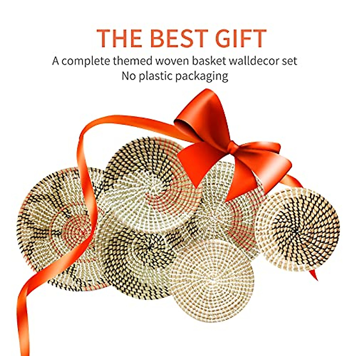 Hanging Woven Wall Basket Decor Set of 6 - Seagrass Wall Baskets Decor - Boho Rattan Home Room Decorative - Handmade Natural Round Wicker Basket，for Living Dining Room Kitchen Bedroom Unique Wall Art…