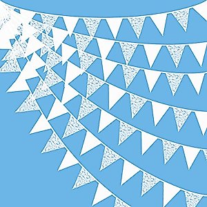 10M/32Ft White Pennant Banner Fabric Lace Triangle Flag Cotton Bunting Garland Streamers for Wedding Chistmas Birthday Anniversary Party Home Nursery Outdoor Garden Hanging Festivals Decorations