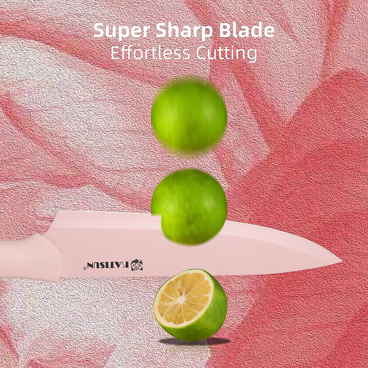 KATISUN Kitchen Knife Set with Guards, 13 Piece Pink Non-Stick Boxed Knives Set, Anti-Rust and Dishwasher Safe, 6 Knives with 6 Blade Covers and Kitchen Shears