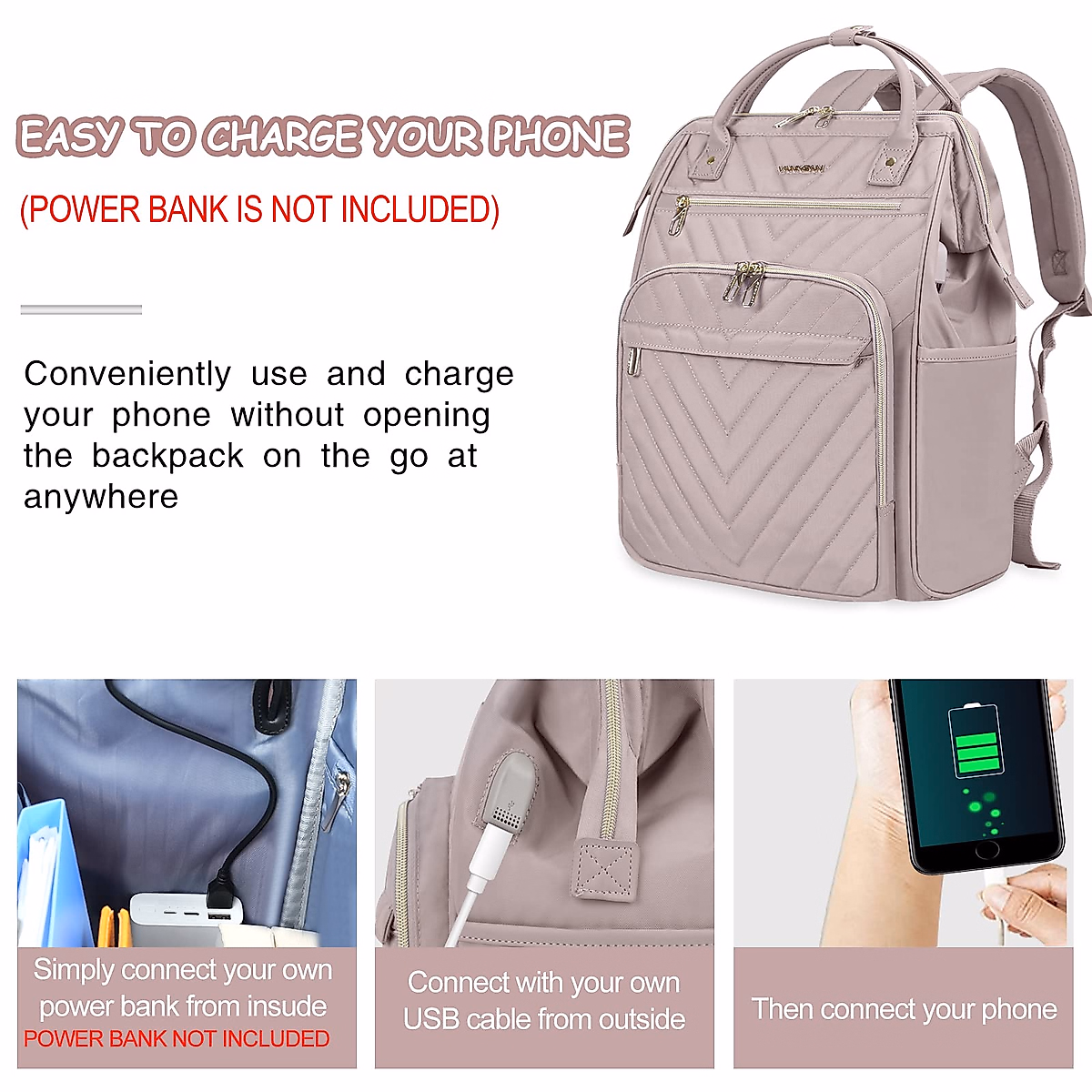VANKEAN 17 Inch Laptop Backpack for Women Men Fashion Computer Work Bag, Large Capacity Waterproof Backpack with USB Port & RFID Pockets, College Daypack Business Travel Backpack, Light Dusty Pink