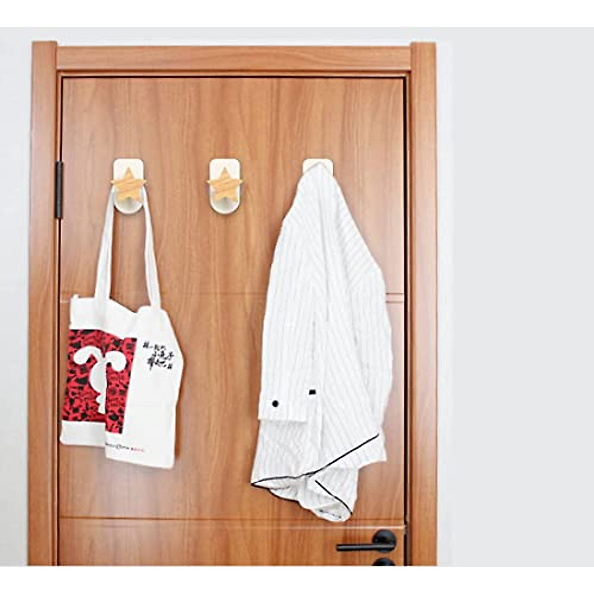 Yisiziyo Beech Wood Coat Hooks 4 Pieces Kids Room Decor Sticky Hooks Strong No Marking Glue No Drilling Required