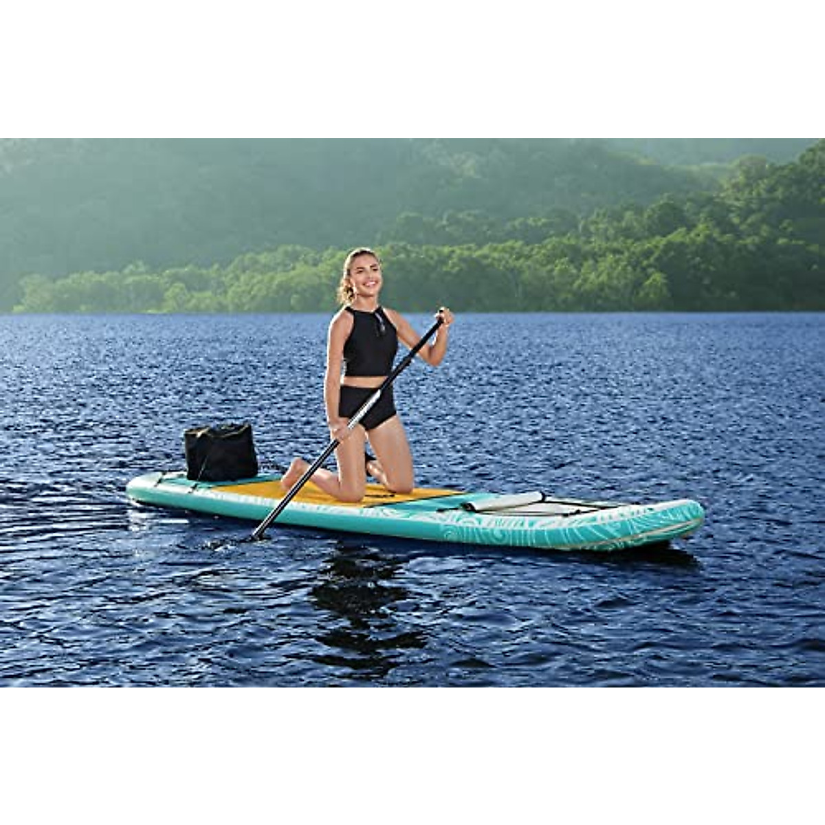 Bestway Hydro-Force Panorama Inflatable Stand-Up Paddleboard Set with See-Through Window (11’2” x 35” x 6”) | Includes Paddle, Hand Pump, Backpack, Leash, Fin, Repair Patch Kit