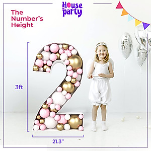 HOUSE OF PARTY 3FT Mosaic Numbers for Balloons- Marquee Numbers Pre-Cut Light Up Balloon Number Frame, Mosaic Cardboard Numbers 2 for 12th 20th 21st Birthday, Anniversary, Graduation Party Decorations
