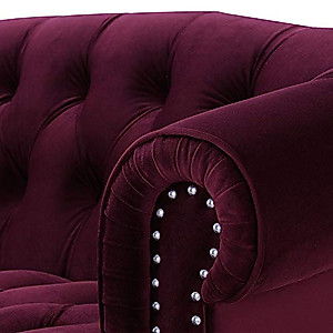Jennifer Taylor Home Ariana Victorian Chesterfield Loveseat, Burgundy Velvet