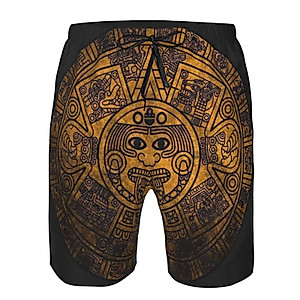 Aztec Calendar Mayan Sun Stone Men's Swim Trunks Drawstring Beach Shorts Quick Dry Surf Trunk Gym Shorts