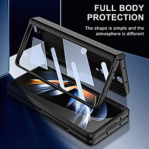 PUROOM for Samsung Galaxy Z Fold 4 Case Magnetic Hinge Protective Case, Z Fold 4 Case S Pen Box Holder with Front Glass Kickstand All-Inclusive Case for Samsung Galaxy Z Fold 4 (Wine Red)