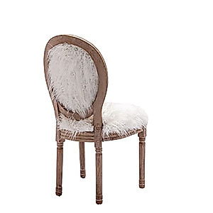 AWQM Faux Fur Dining Chairs Set of 2,Vintage Elegant French Chair with Round Back Distressed Wood,Mid Century Furry Vanity Chair,for Kitchen Dining Room Living Makeup Room, White