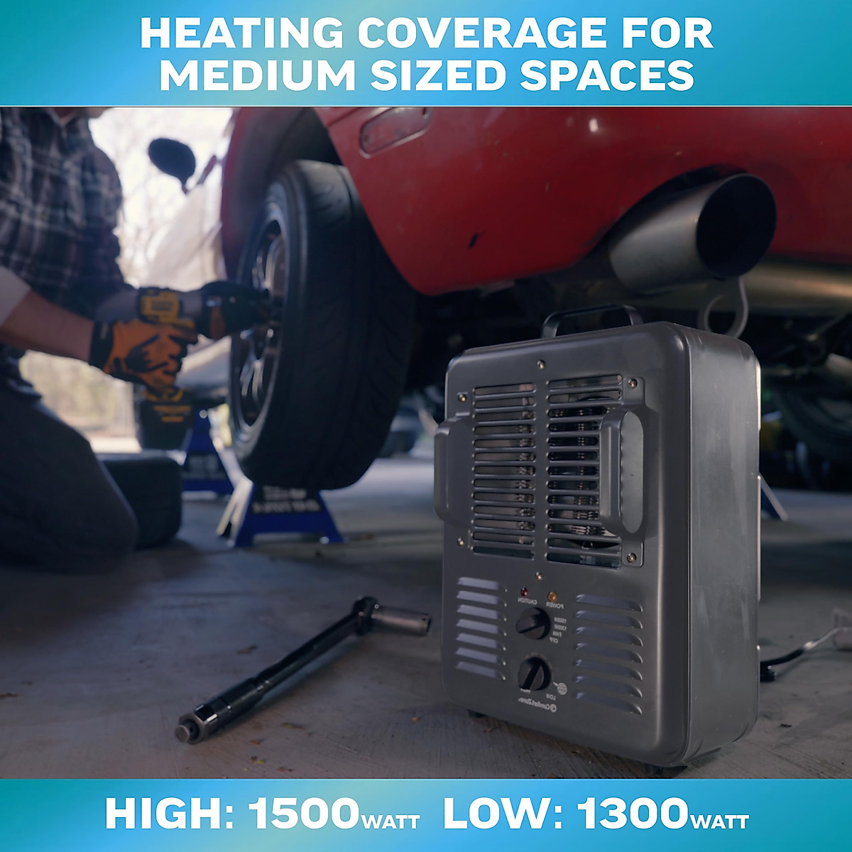 Comfort Zone Milkhouse Style Utility Space Heater with Adjustable Thermostat, Electric, Portable, 3-Prong Plug, Overheat Protection, & Tip-Over Switch, Ideal for Garage or Workshop, 1,500W, CZ798GR3