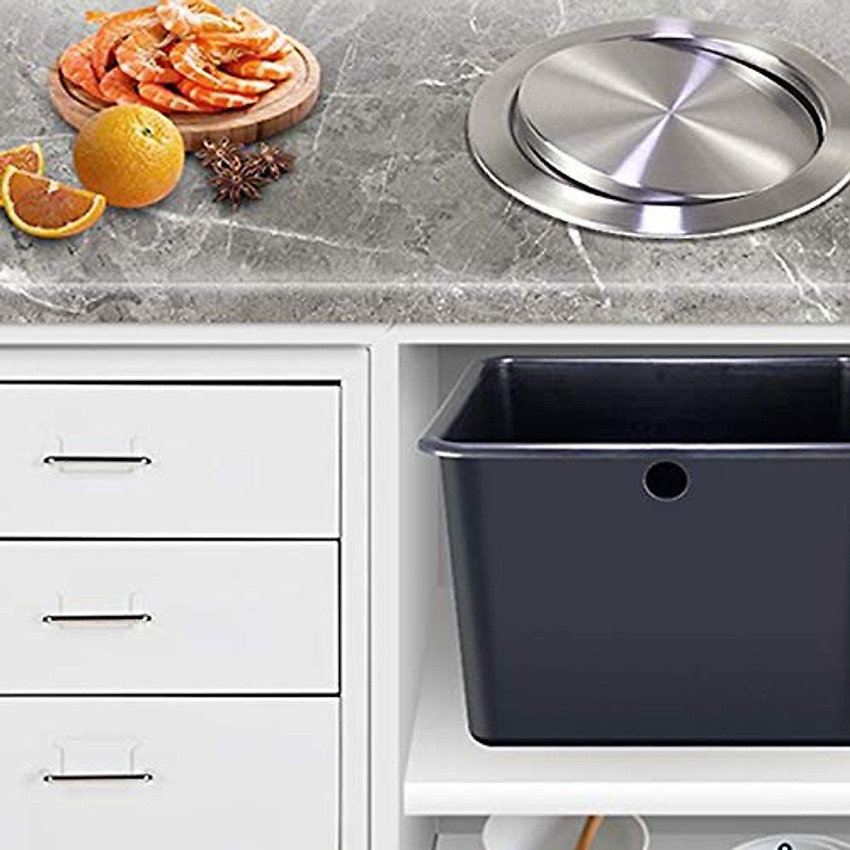 BEISSAIER Steel Garbage Flap Lid Trash Bin Cover Built-in Balance Swing Flap Garbage Lid for Kitchen Counter Top C