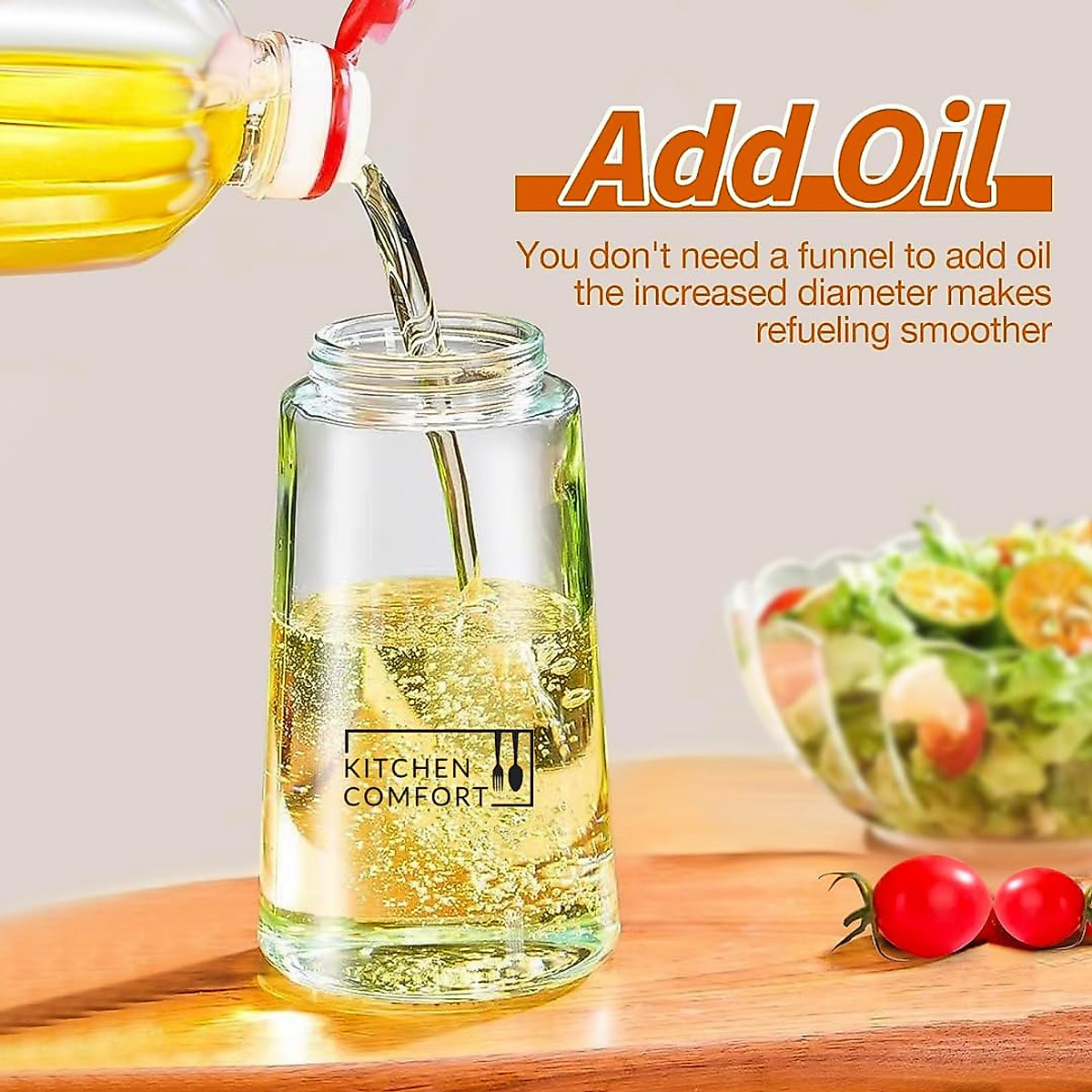 Kitchen Comfort 2 in 1 Oil Sprayer and Dispenser for Cooking - 16oz/470ml Glass Oil Bottle with Nozzle - Oil Sprayer for Cooking, Baking, Vinegar, Air Fryer, Frying, Olive Oil Sprayer – Off White