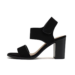 Soda Topshoeave Wait Womens Open Toe Chunky Heel Ankle Strap Shoes Block High Heel Dress Sandals (Black Nubuck, numeric_10)
