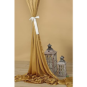 Cytdkve 2 Panels 4.8 Feet x 10 Feet Deep Gold Velvet-Like Wedding Backdrop Curtain Drapes, Silky Soft Window Curtains Panels for Wedding Ceremony Birthday Party Decorations