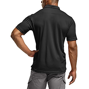 CQR Men's Polo Shirt, Long and Short Sleeve Tactical Shirts, Dry Fit Lightweight Golf Shirts, Outdoor UPF 50+ Pique Shirt, Frost Essential Black, Large
