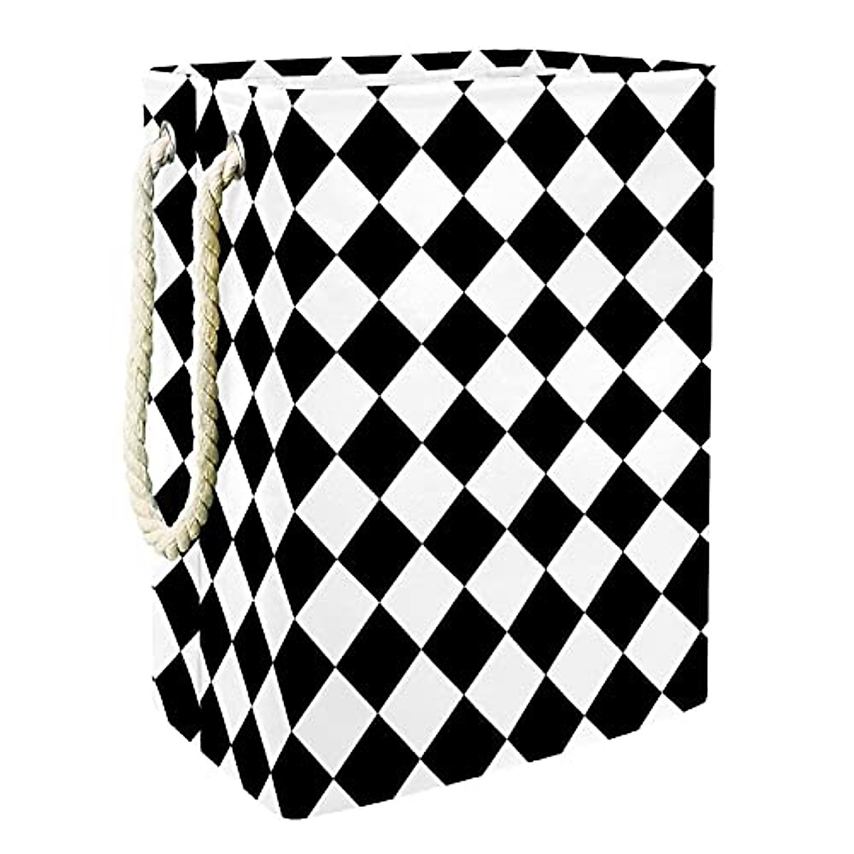 Art Black White Square Checkerboard Large Laundry Hamper With Easy Carry Handle, Waterproof Collapsible Laundry Basket For Storage Bins Kids Room Home Organizer
