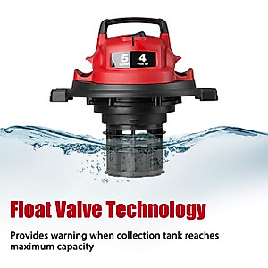 Vacmaster Red Edition VOC508S 1101 Stainless Steel Wet Dry Vacuum 5 Gallon 4 Peak HP 1-1/4 inch Hose Powerful Suction with Blower Function