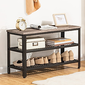 HOOBRO Hall Tree Entryway Storage Bench, Coat Rack Shoe Bench, Shoe Rack Organizer with Coat Hooks, 3-in-1 Design, Wooden Furniture with Metal Frame, Greige and Black BG17MT01