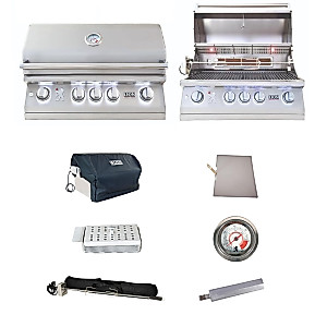 AMS Fireplace, Lion 40 Inch Grill Package w Double Access Drawer and Horizontal Single Door side burner Refrigerator Liquid Propane