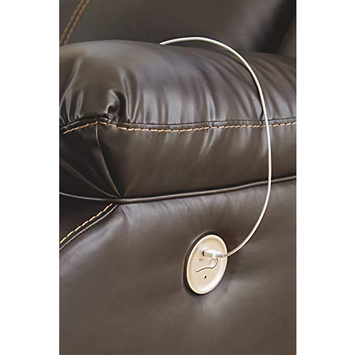 Signature Design by Ashley Denoron Faux Leather Power Reclining Loveseat with Adjustable Positions and USB Plug In, Gray