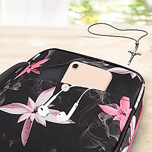 QTKJ Black Bible Covers for Women with Carrying Handle, Book Cover Case with Zipper Pocket Bible Cover for Mom Ladies Teens Girls, Red and White Floral Pattern